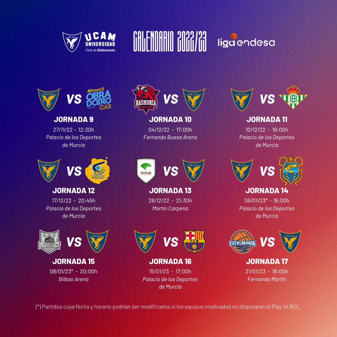 El UCAM ya conoce el calendario de su 12º temporada seguida en Liga ...